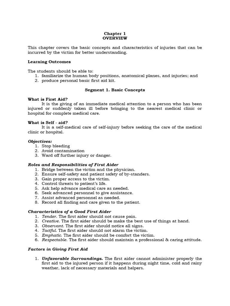 Chapter 1 | PDF | Human Body | First Aid