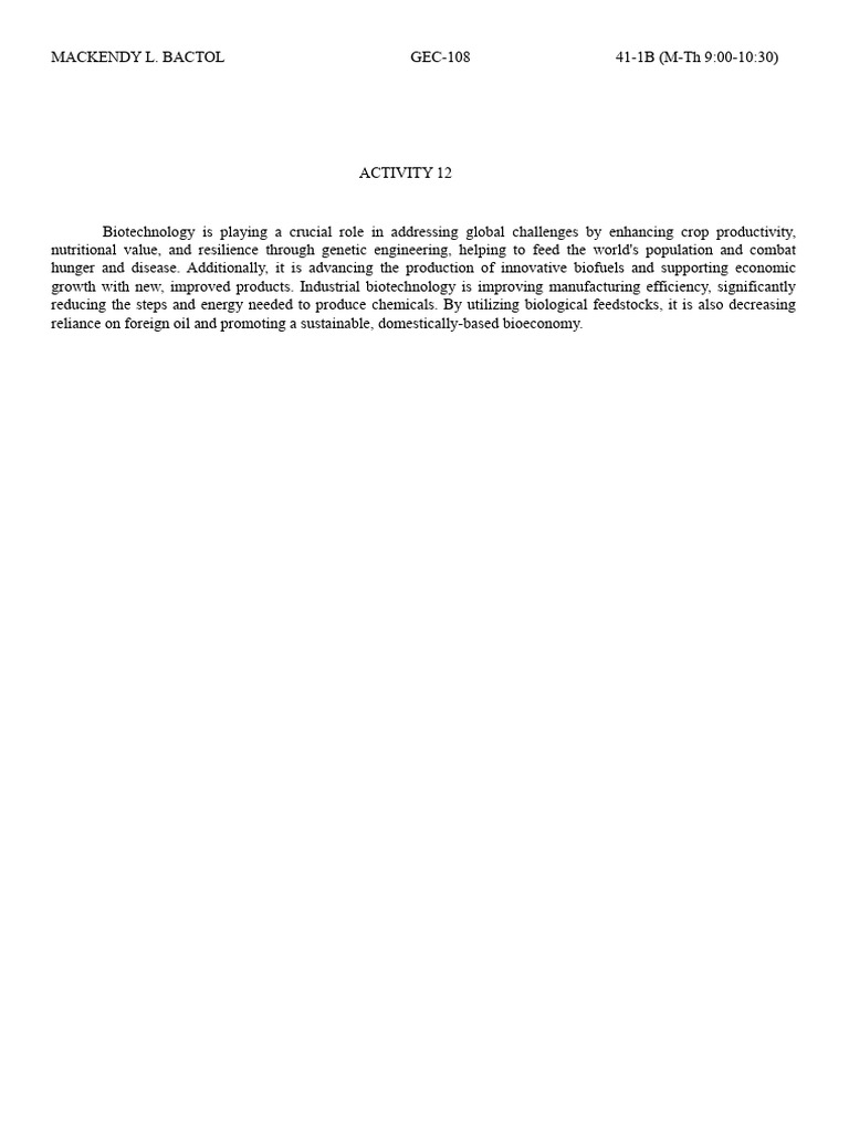 Biotechnology's Impact on Global Challenges | PDF