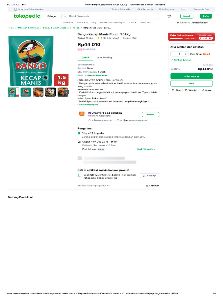 Promo Bango Kecap Manis Pouch 1.52Kg - Unilever Food Solution - Tokopedia | PDF