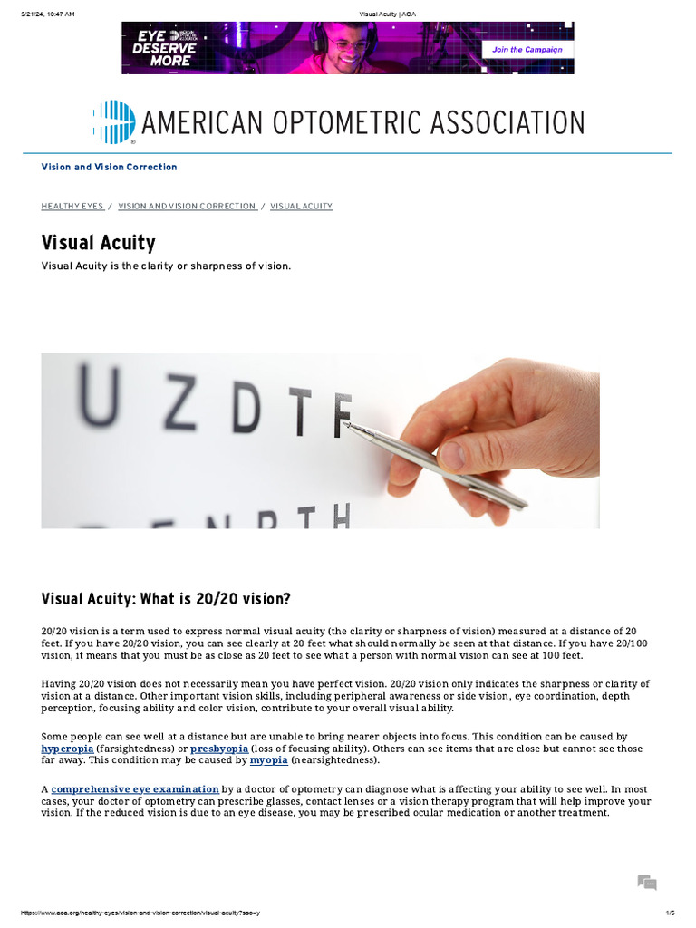 Visual Acuity - AOA | PDF | Visual Acuity | Visual Perception