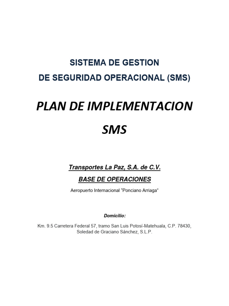 Plan de Implementación SMS en Transporte | PDF | Business | Control de ...