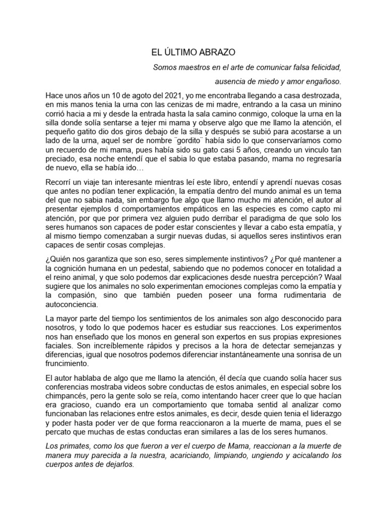 El Último Abrazo | Descargar gratis PDF | Comportamiento | Humano