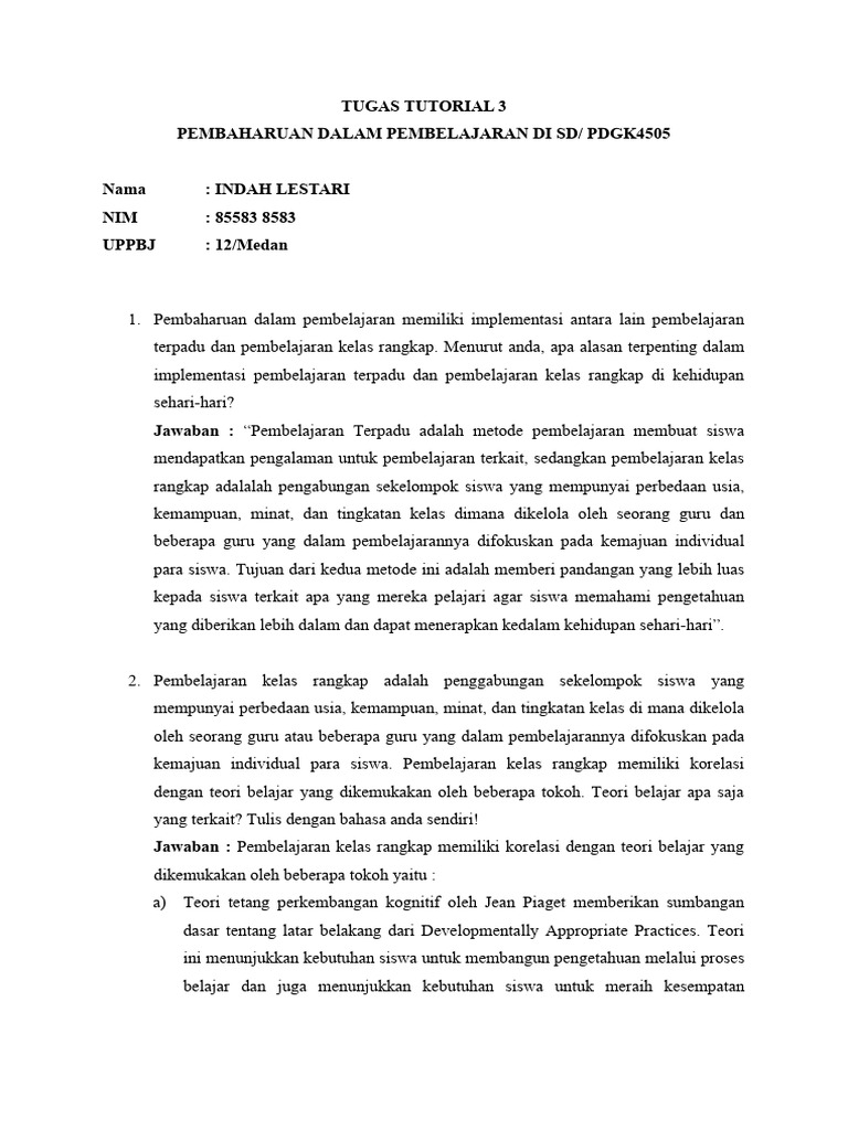 Tugas Tutorial 3 Pembaharuan Dalam Pembelajaran Di SD | PDF | Karier & Perkembangan | Kesehatan ...
