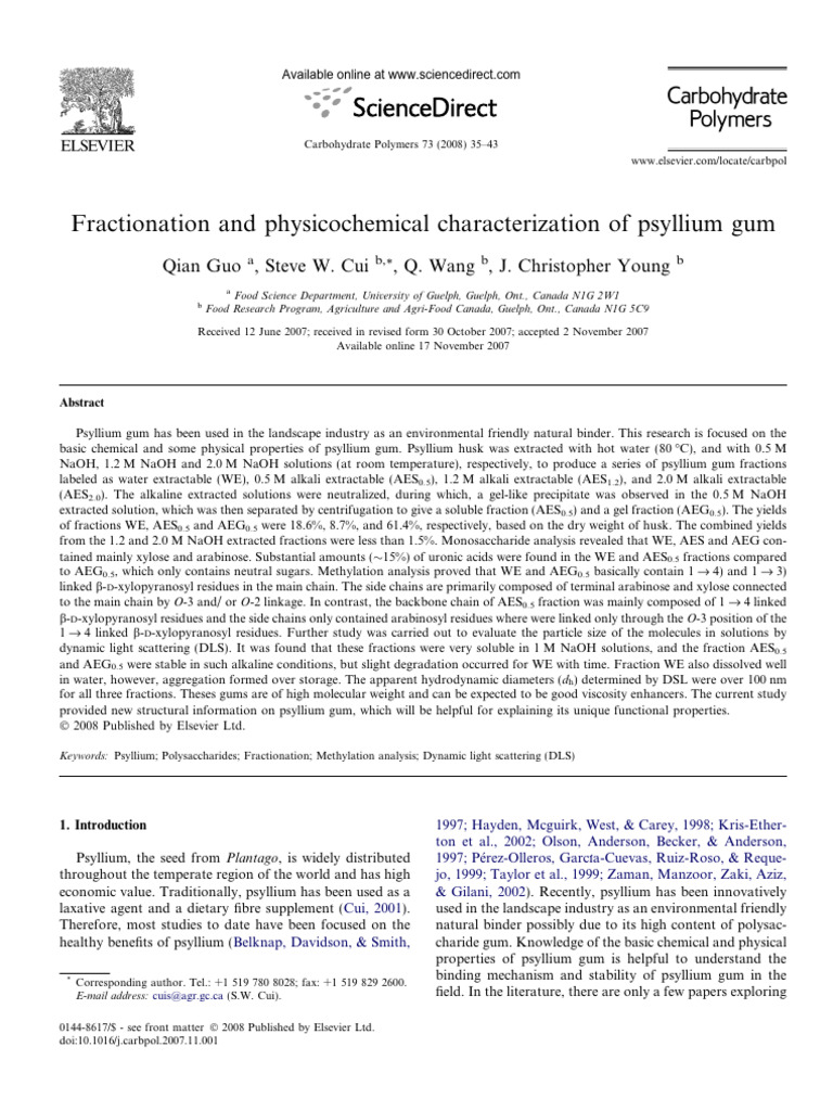 Fractionation and Physicochemical Characterization of Psyllium Gum | PDF | Sodium Hydroxide ...