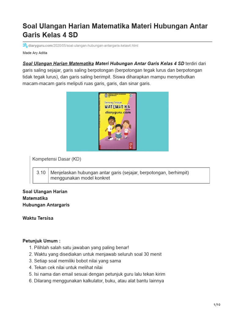 Soal Matematika Hubungan Garis Kelas 4 | PDF | Metode & Bahan Ajar