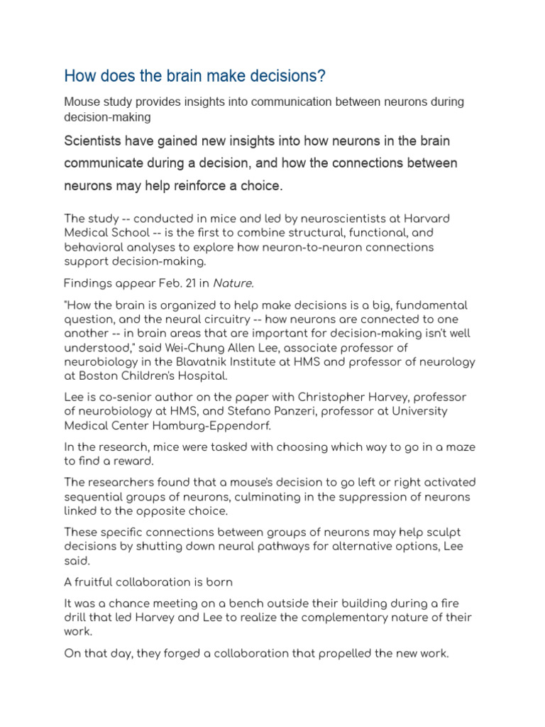 How Does The Brain Make Decisions | PDF | Decision Making | Brain