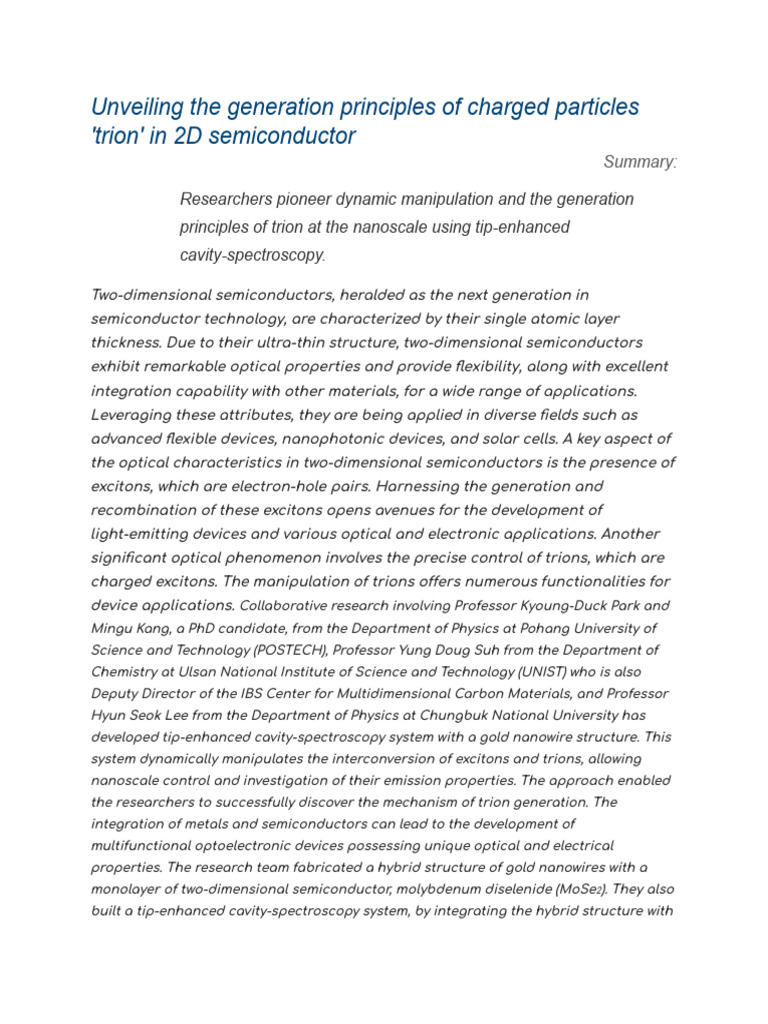 Unveiling The Generation Principles of Charged Particles 'Trion' in 2D ...