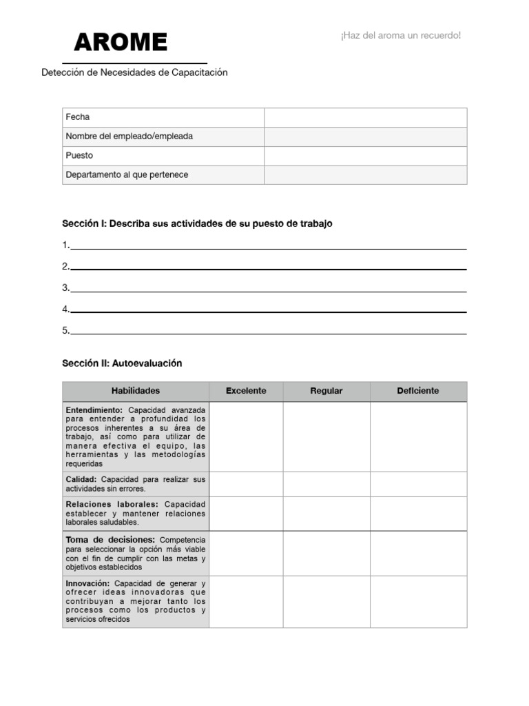 Arome: Fecha Nombre Del Empleado/empleada Puesto Departamento Al Que ...