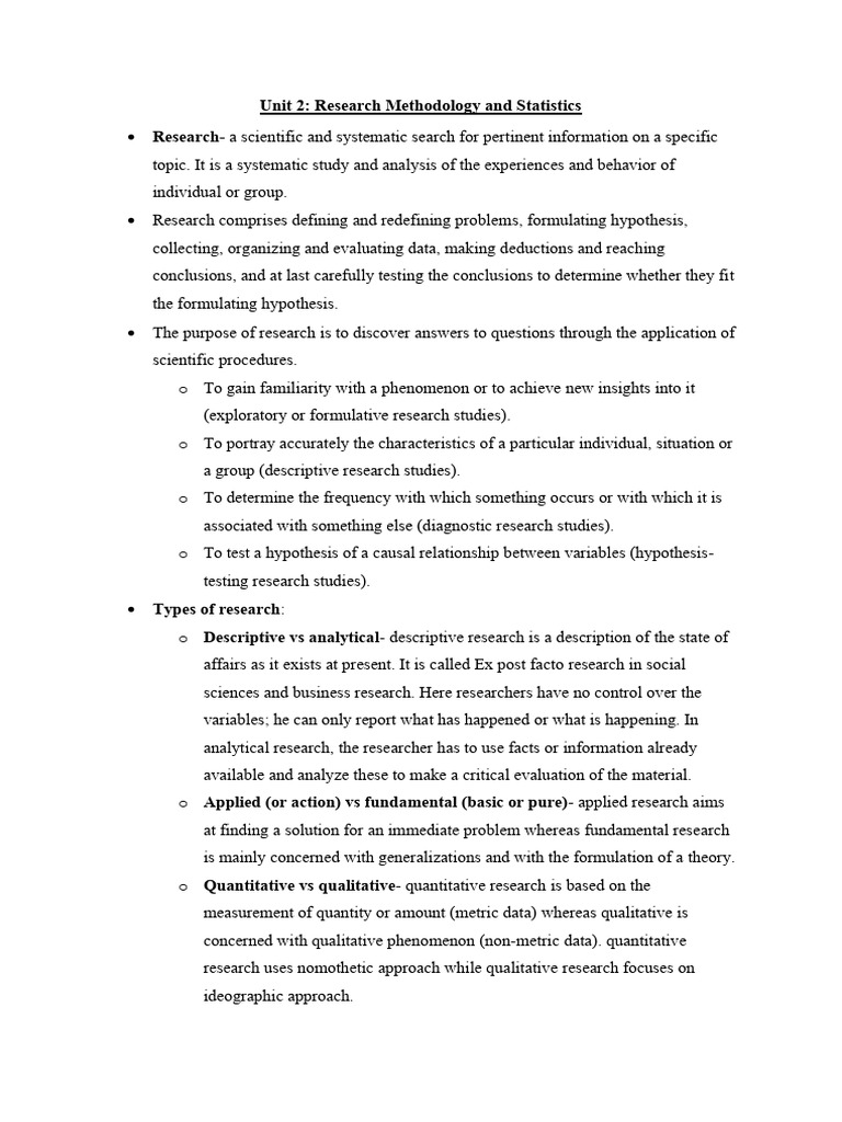 Research Methodology and Statistics Notes 1714842829 | PDF | Standard ...