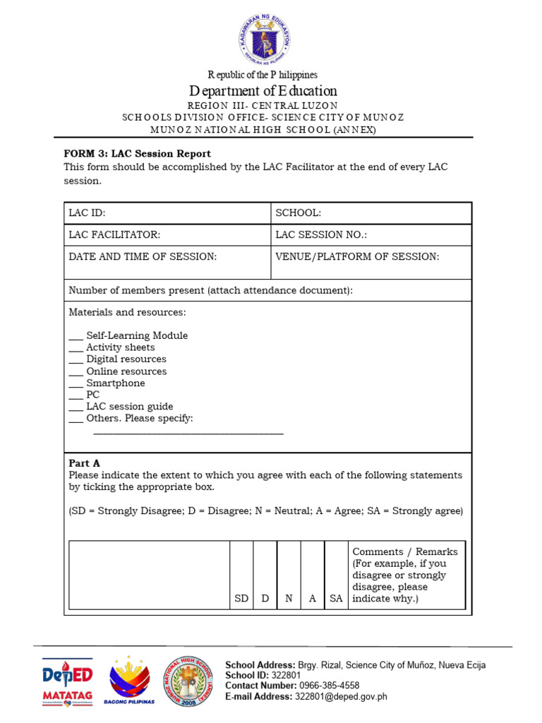 LAC Form 3. LAC Session Report | PDF | Human Communication | Learning