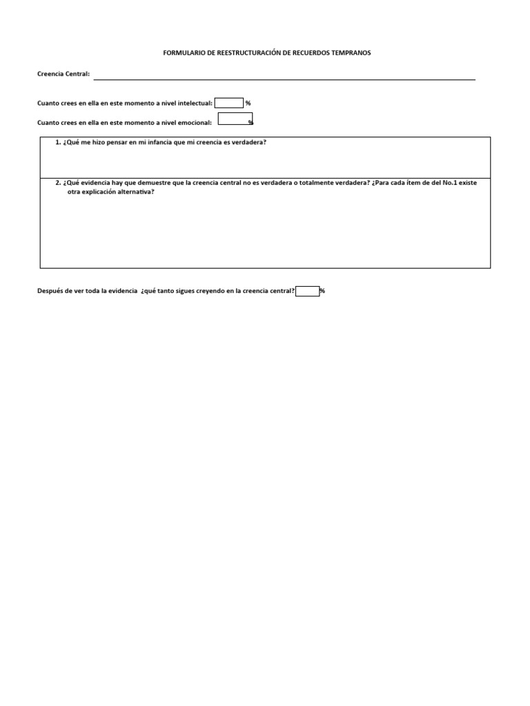 Formulario de Reestructuración de Recuerdos Tempranos | PDF