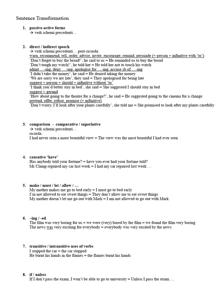 Sentence Transformation Techniques | PDF | English As A Second Or ...