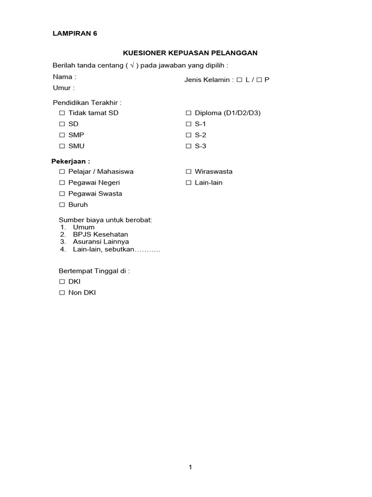 LAMPIRAN 6 Kuesioner Kepuasan Pelanggan | PDF