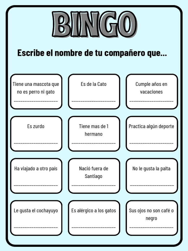 Bingo Conoce A Tus Compañeros de Clase Regreso A Clases Minimalista ...