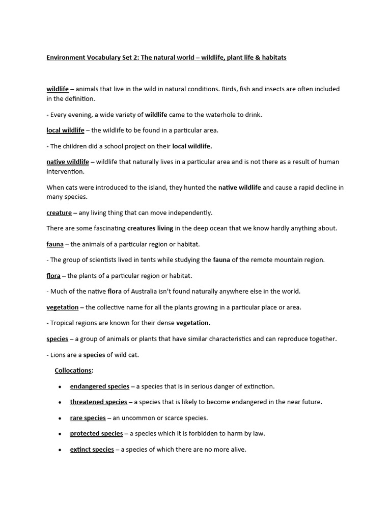 Environment Vocabulary: Wildlife & Ecosystems | PDF | Greenhouse Effect ...