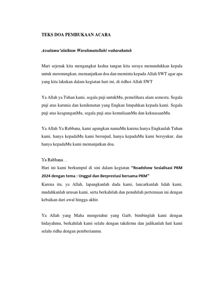 Teks Doa Pembukaan Acara Resmi | PDF