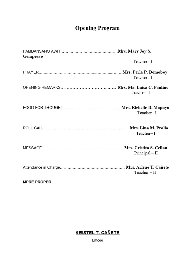 MPRE Opening Program | PDF