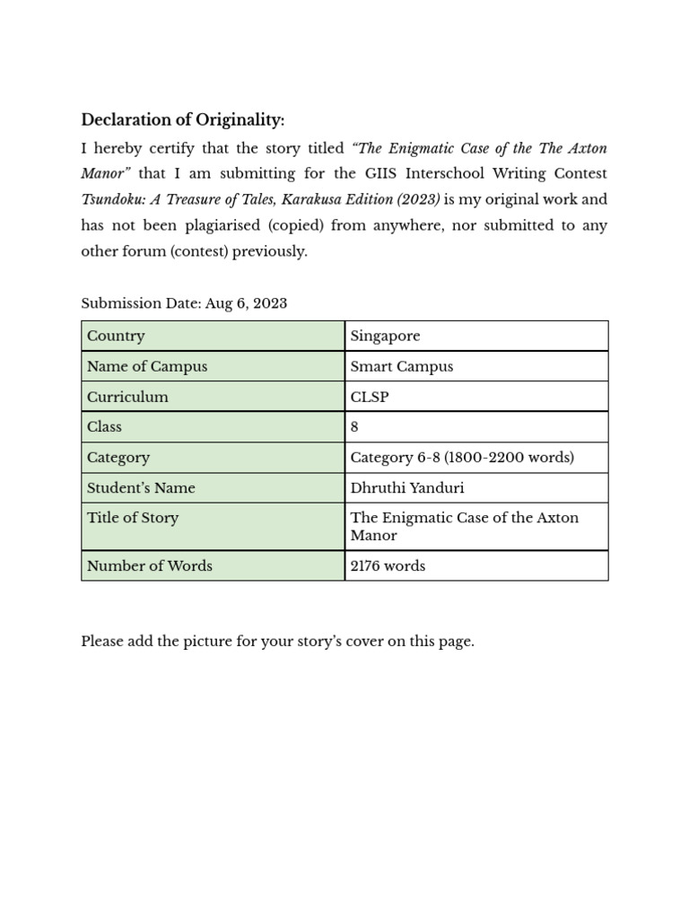 Declaration of Originality for Axton Manor | PDF