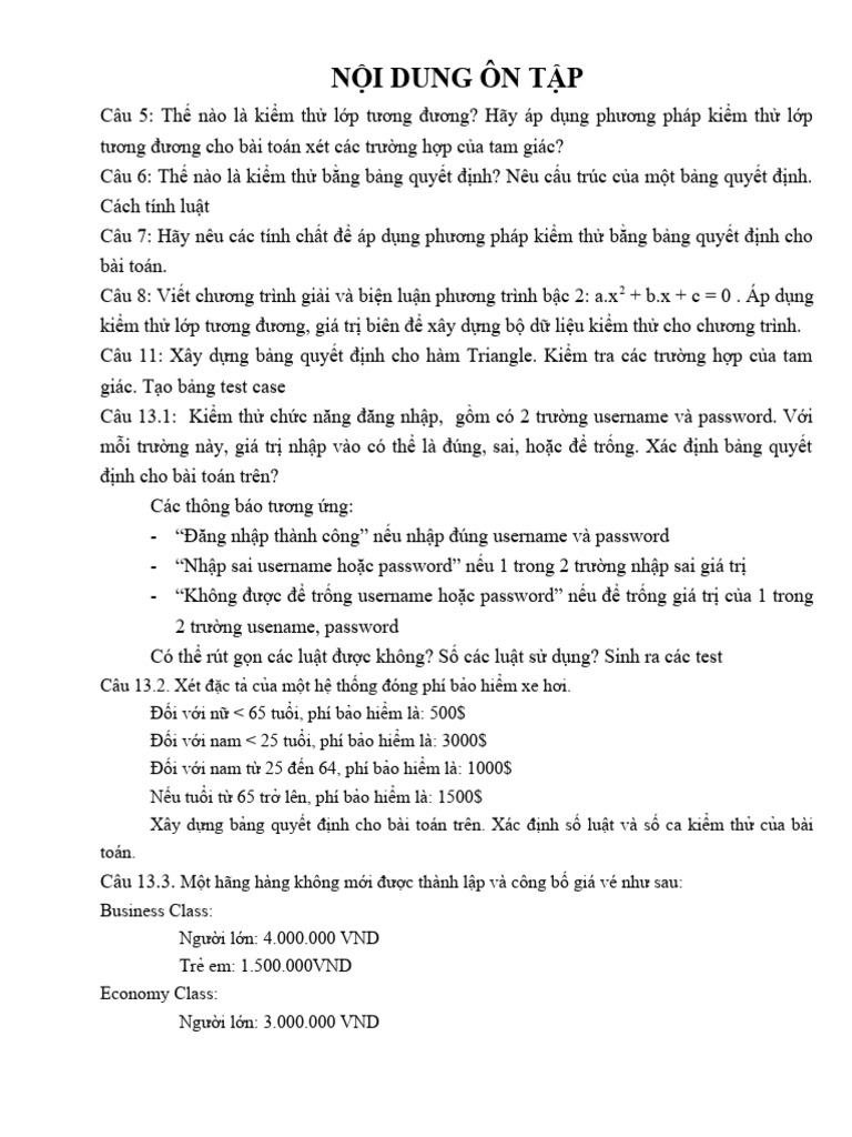De Cuong On Tap - KTPM - New | PDF