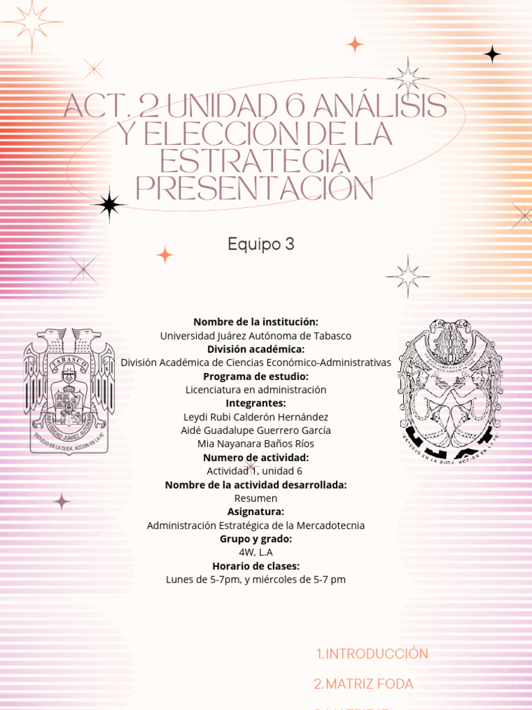 ACT. 2 UNIDAD 6 ANÁLISIS Y ELECCIÓN DE LA ESTRATEGIA PRESENTACIÓN | PDF | Análisis FODA | Matriz ...