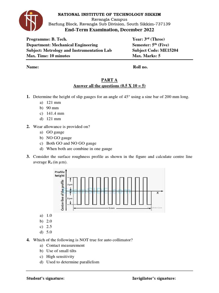 Question Paper | PDF | Metrology
