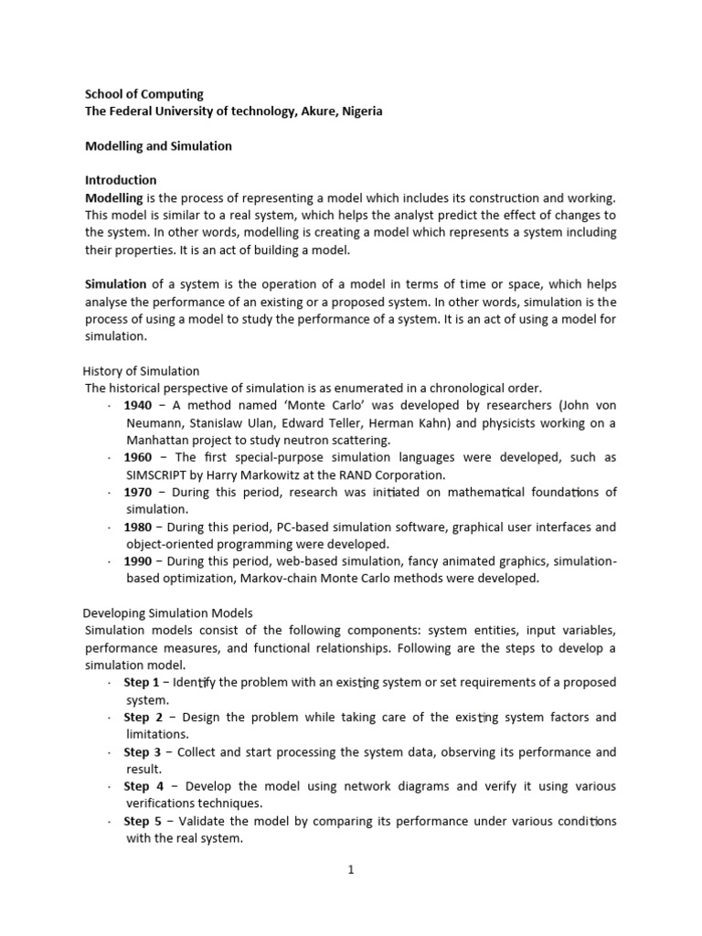 Introduction To Modelling and Simulation | Download Free PDF | Conceptual Model | Simulation