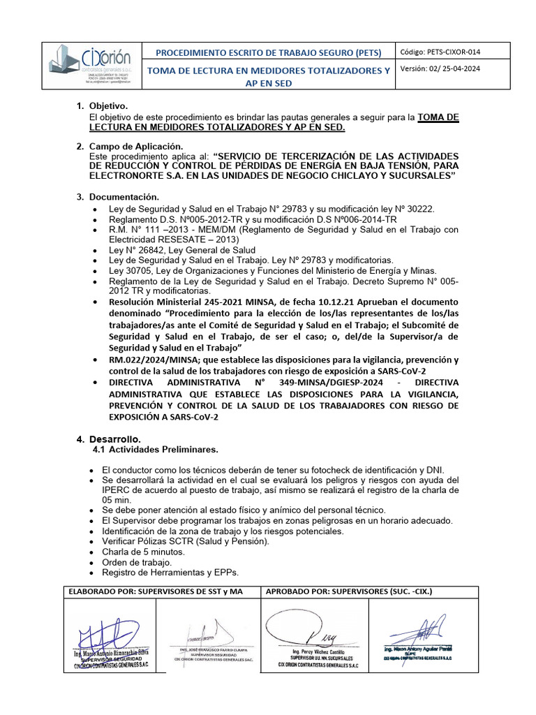 Procedimiento Seguro para Lectura de Medidores | PDF