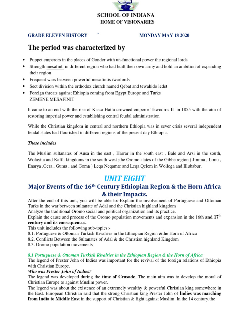 Grade 11 History | PDF | Ethiopia