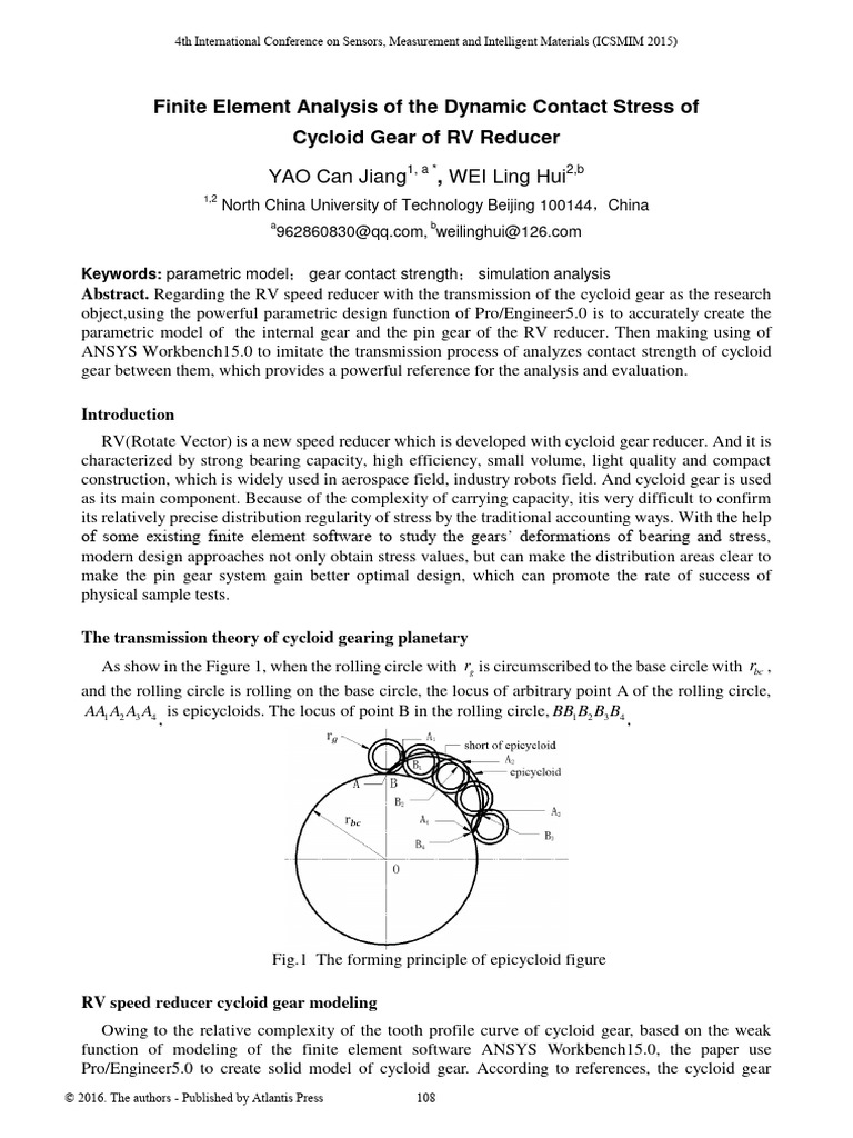 Finite Element Analysis of The Dynamic Contact Stress of Cycloid Gear of RV Reducer, WEI Ling ...