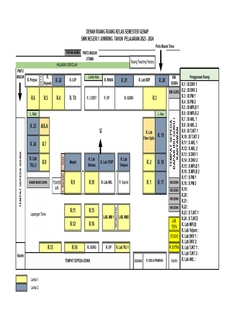 Denah Ruang Kelas Semester Genap Tahun Pelajaran 2023-2024 Per April 2024 | PDF