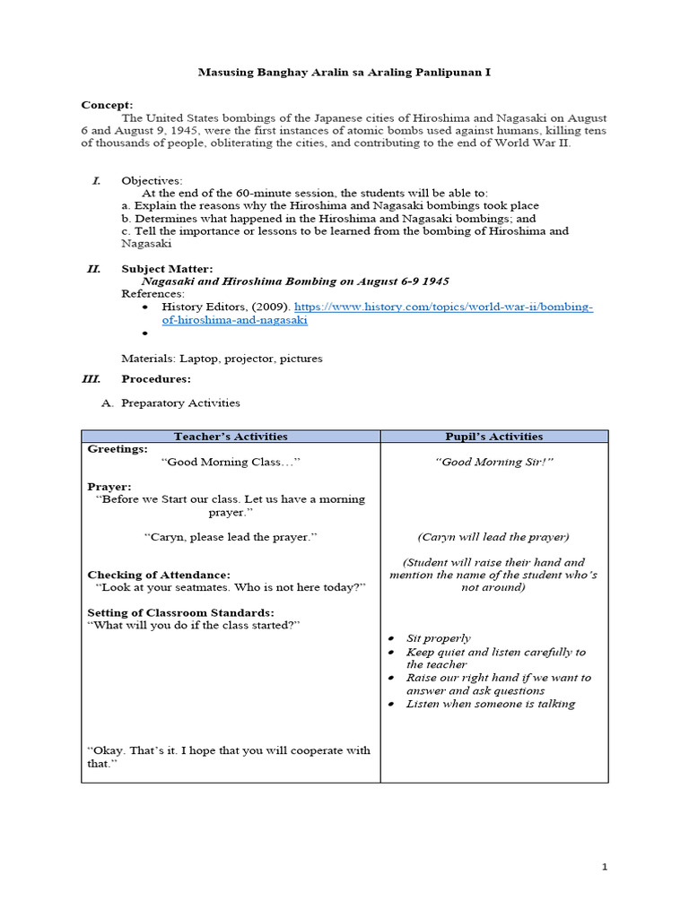 Hiroshima and Nagasaki - Lesson Plan | PDF | Atomic Bombings Of ...