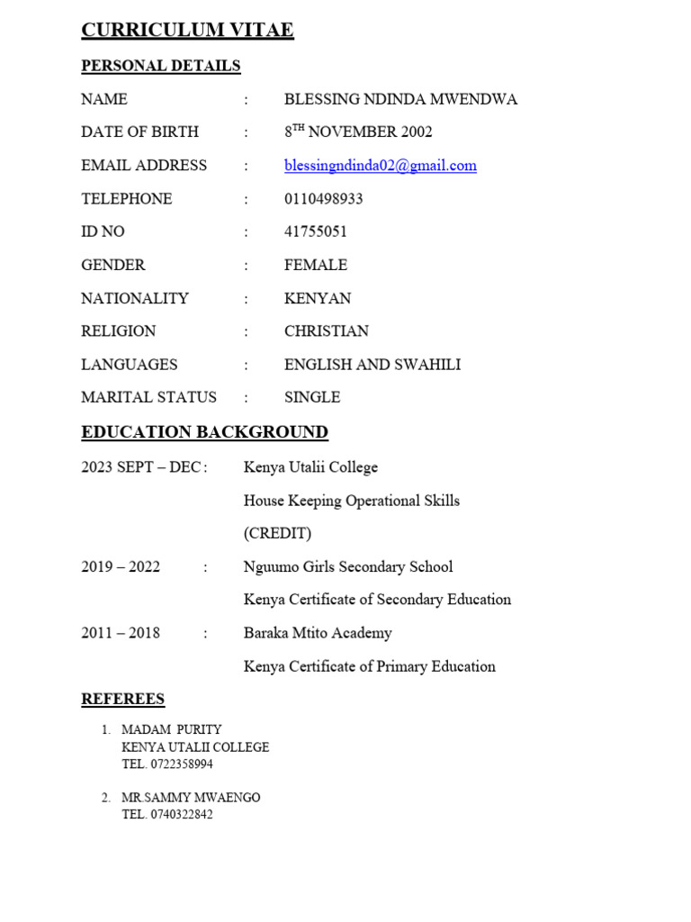 Blessing CV and Application Letter | PDF
