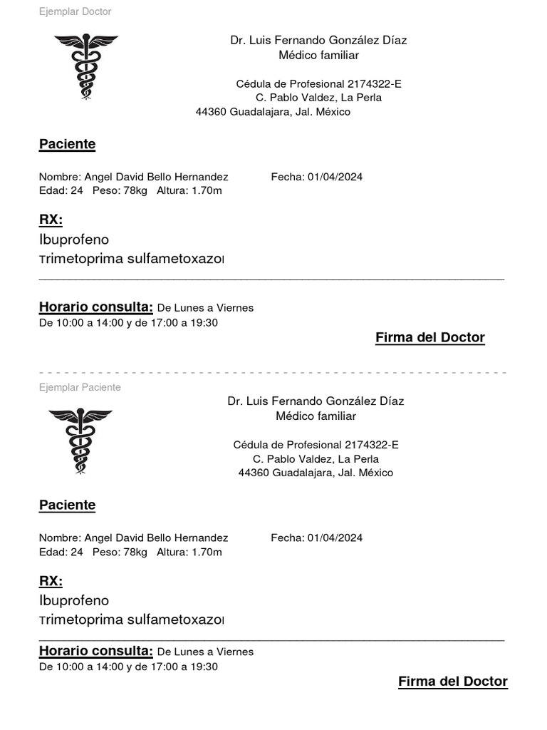 Formato de Receta Medica Word | PDF