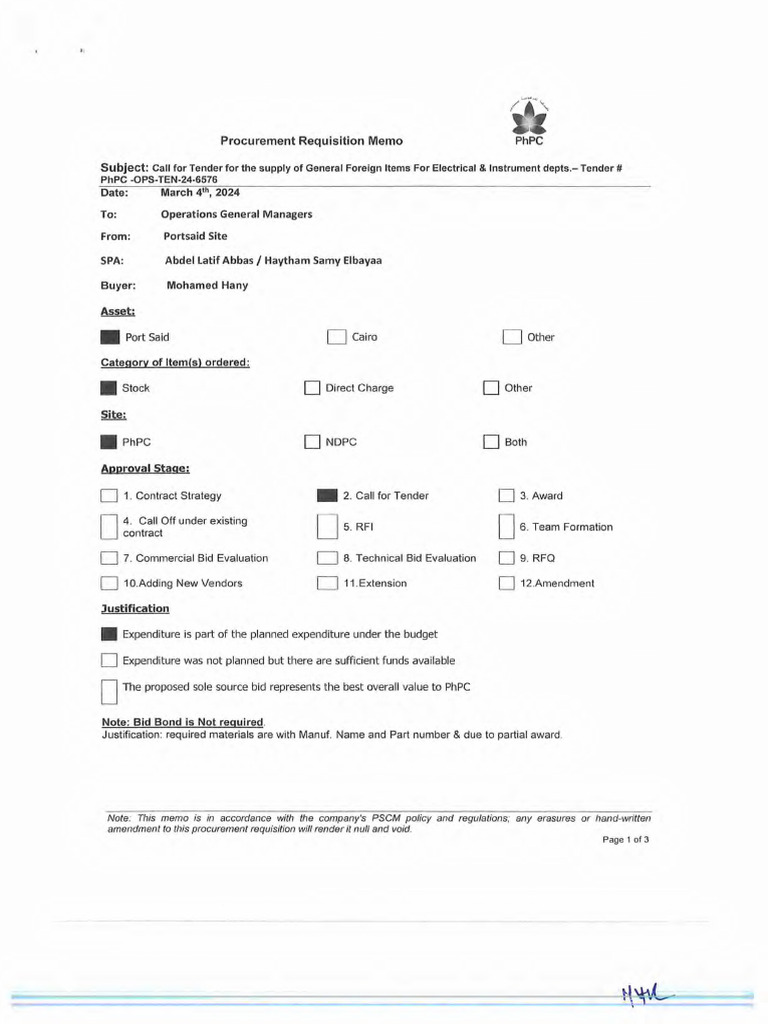 Call For Tender PR Memo | PDF