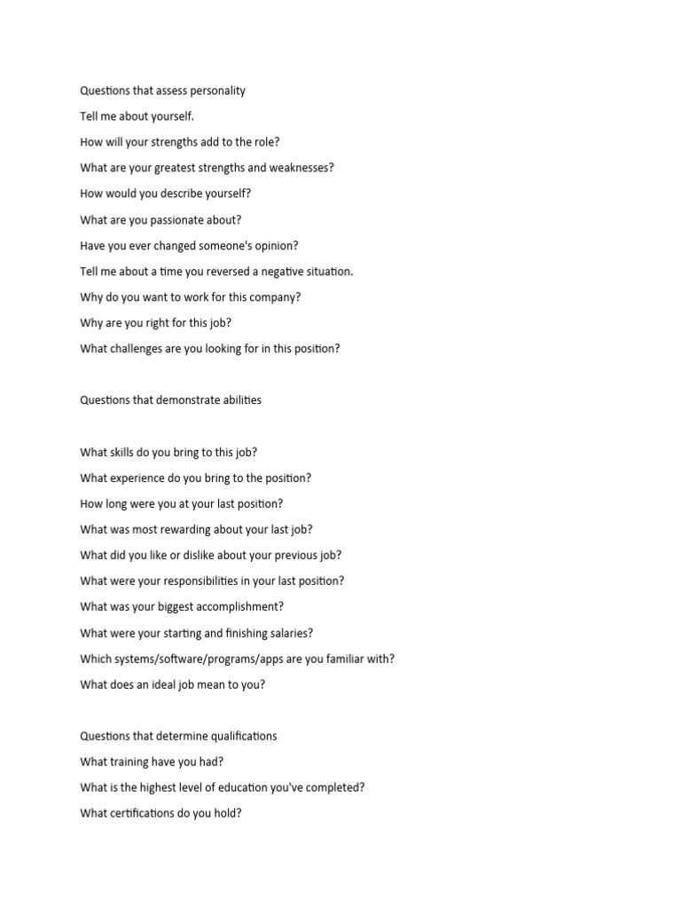 Essential Interview Questions Guide | PDF | Goal | Experience