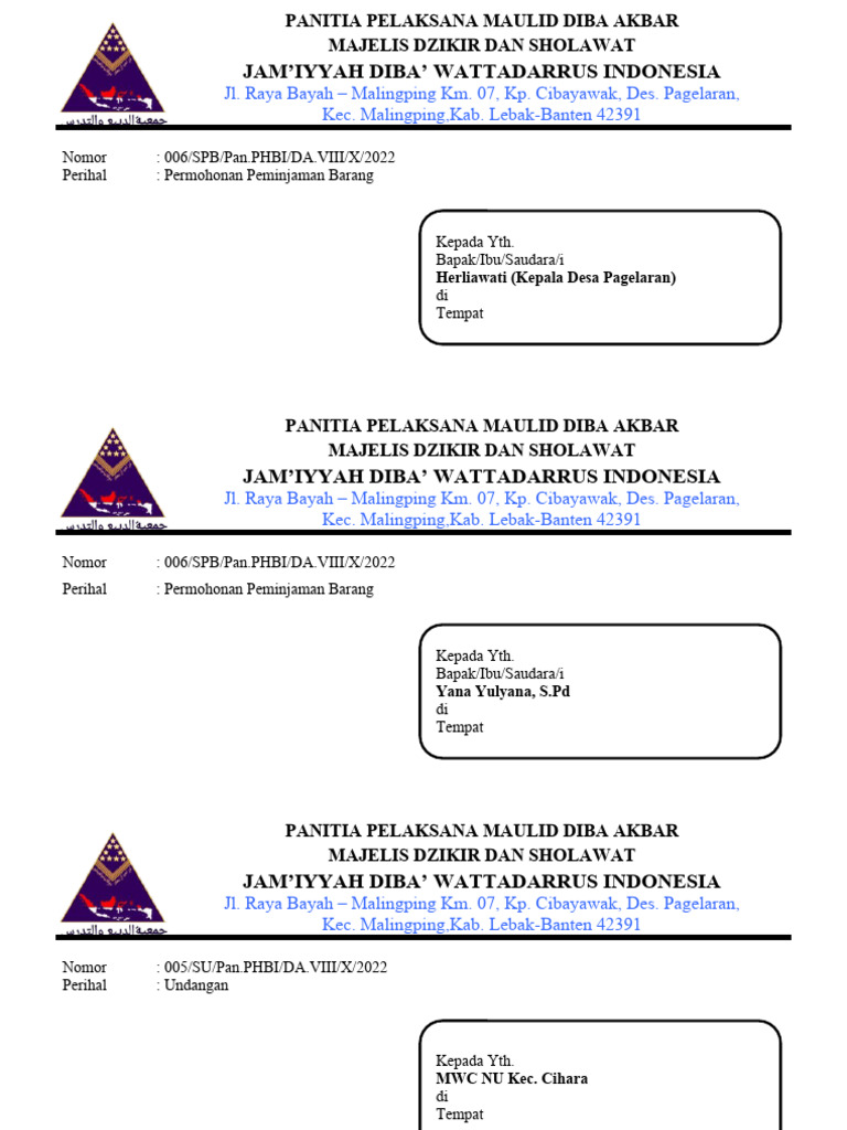 Contoh KOP AMPLOP | PDF