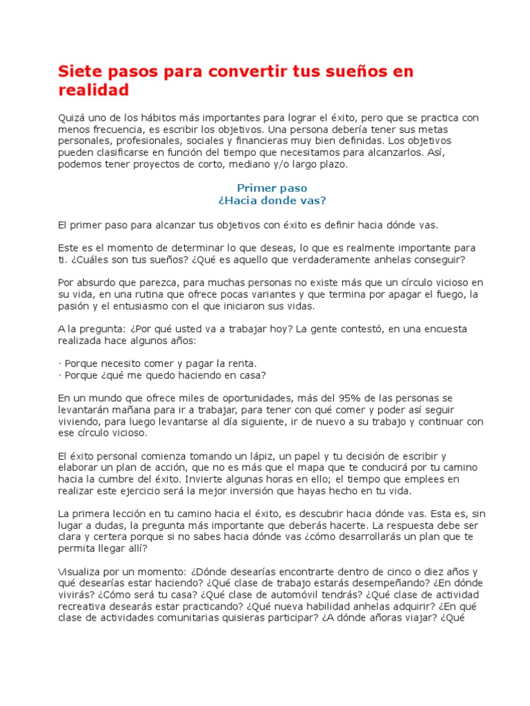 Siete Pasos para Convertir Tus Sueños en Realidad | PDF | Hora | Aprendizaje