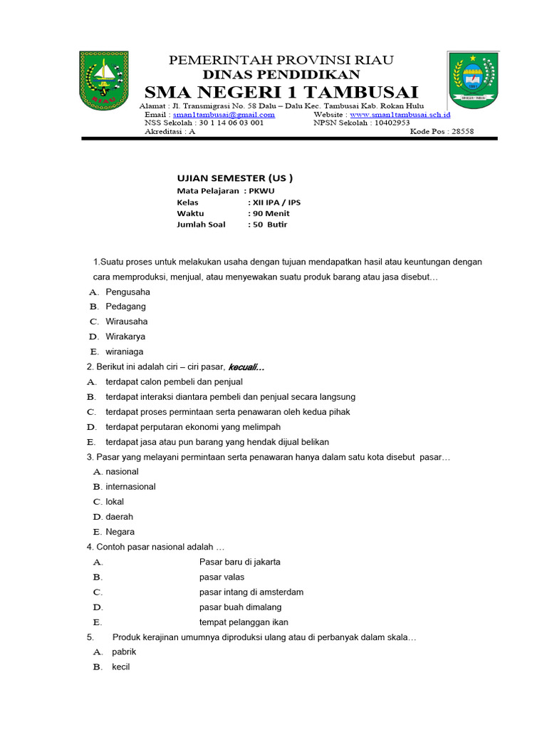 Soal Pkwu Xii 2021 | PDF