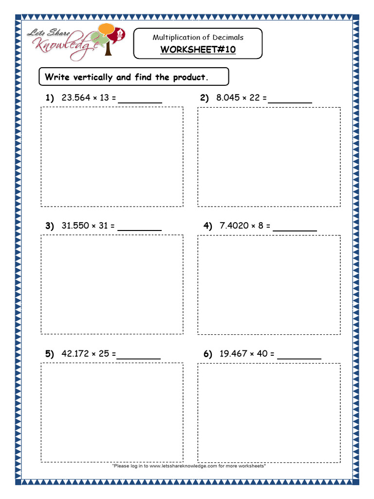 Multiplication of Decimals Up To Double Digits Grade 4 Maths Resources Printable Worksheets w10 ...