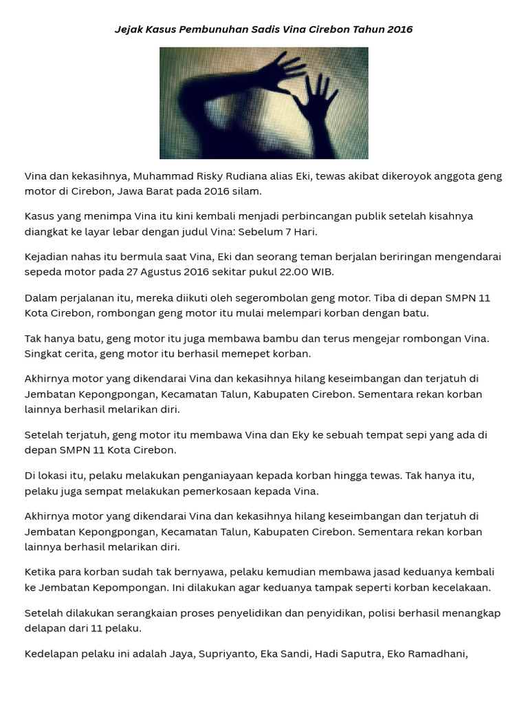 Jejak Kasus Pembunuhan Vina Cirebon 2016 | PDF