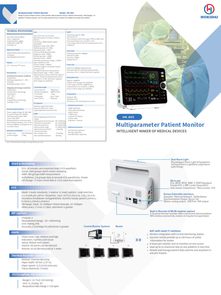 Brosur Patient Monitor HK 805 | PDF | Electrocardiography | Blood Pressure