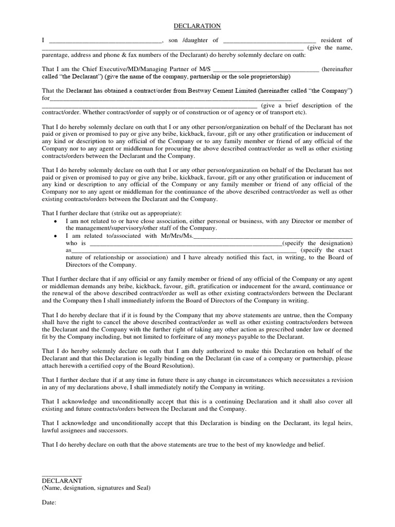 Declaration - Form | PDF | Bribery | Common Law