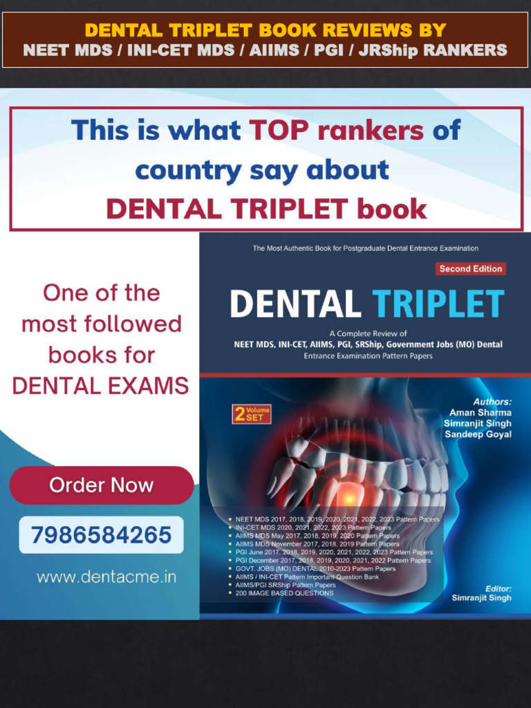 Dental Triplet Book Reviews by NEET, INICET, JRShip, AIIMS, PGI Rankers ...