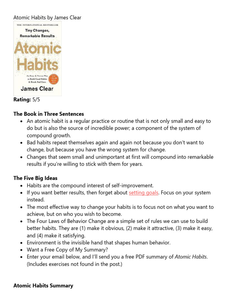Atomic Habits by James Clear | PDF | Habits | Motivation