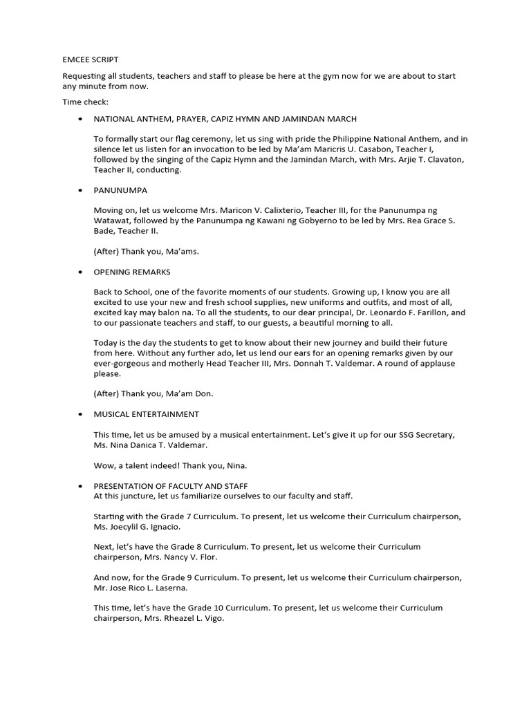 Flag Ceremony EMCEE SCRIPT | PDF