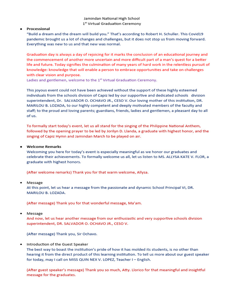 1st Virtual Grad Emcee Script | PDF