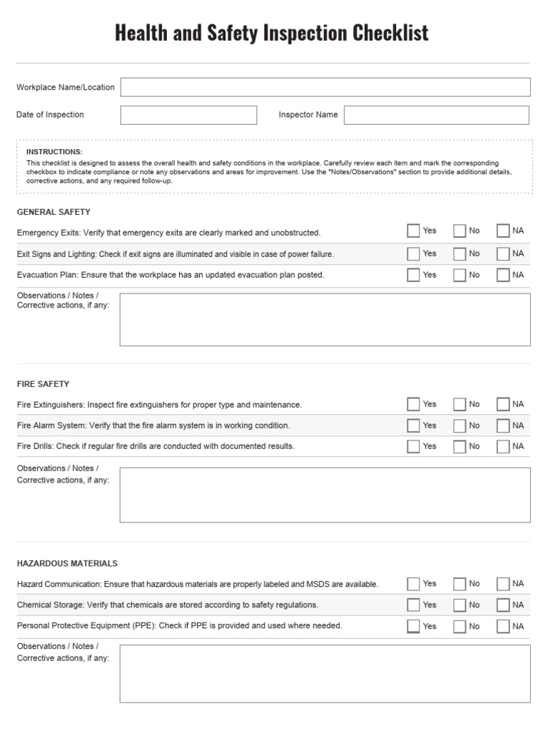 Health and Safety Inspection Checklist | PDF | Personal Protective ...