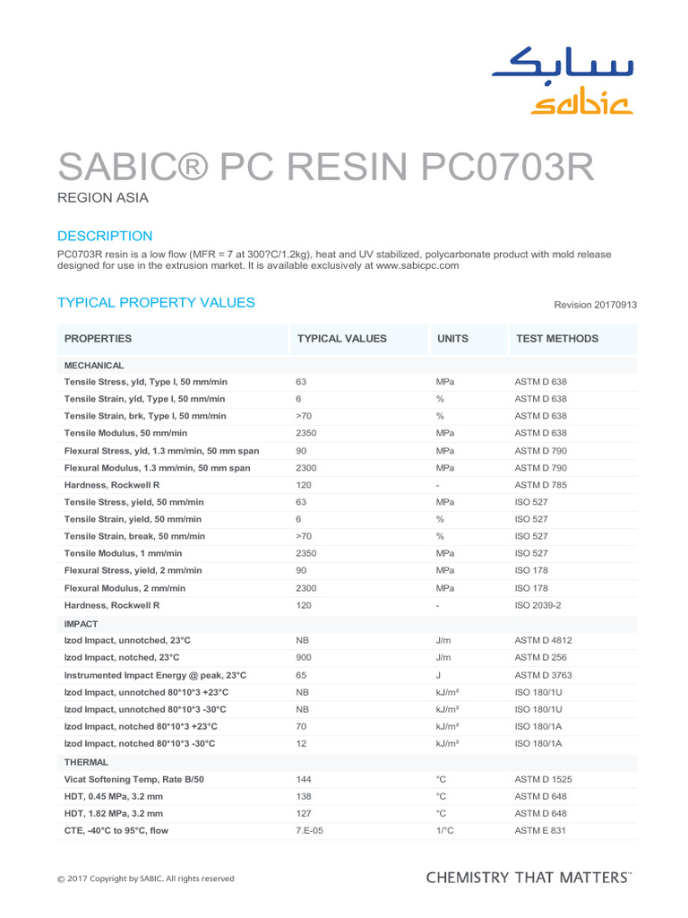 SABIC PC Resin - PC0703R - Technical - Data - Sheet | PDF | Young's ...