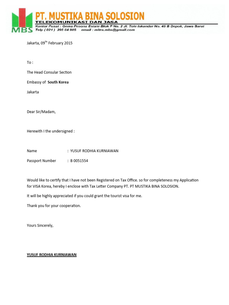 Visa Application Support Letter | PDF