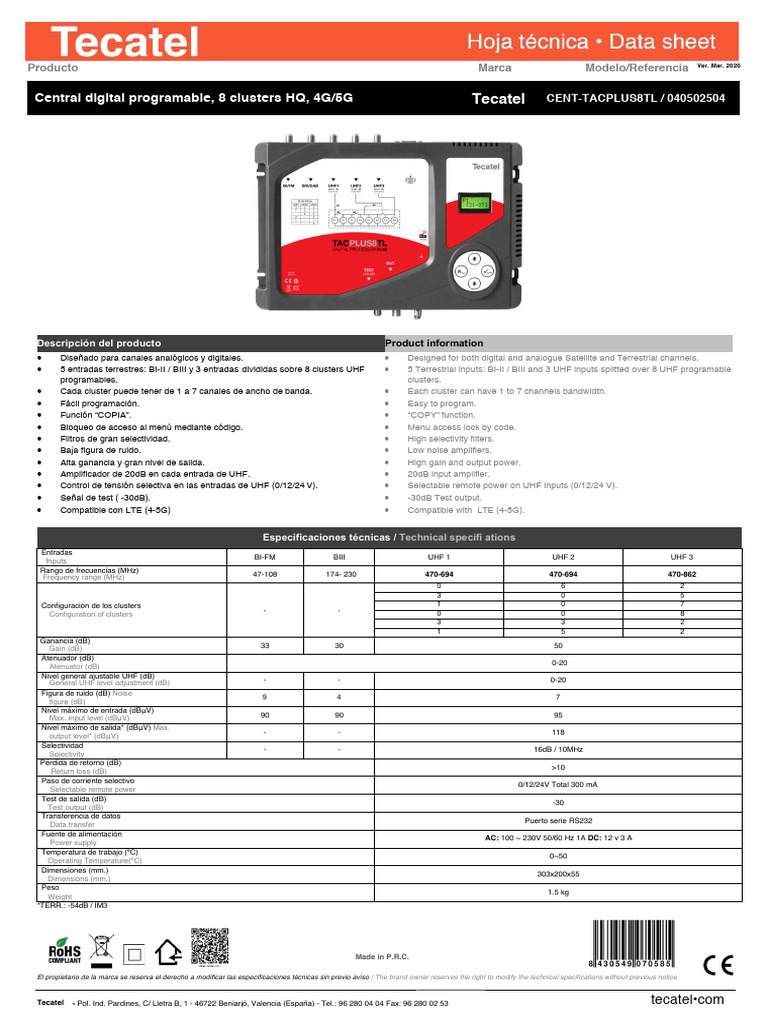 Tecatel: Central Digital Programable, 8 Clusters HQ, 4G/5G | Descargar ...